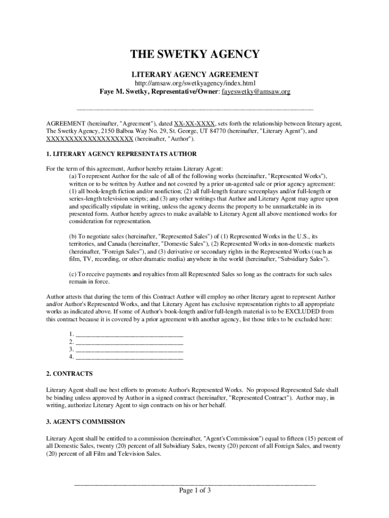 Fillable Online LITERARY AGENCY AGREEMENT Fax Email Print - pdfFiller