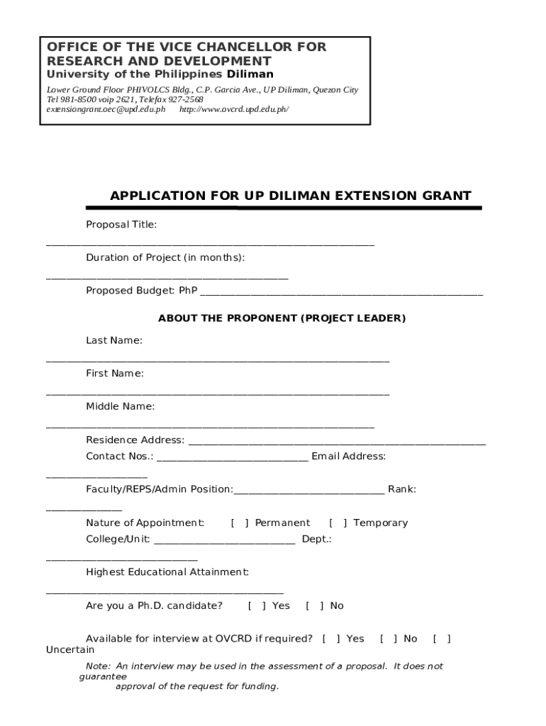 EG 1 APPLICATION FOR UP DILIMAN EXTENSION ... Doc Template | pdfFiller