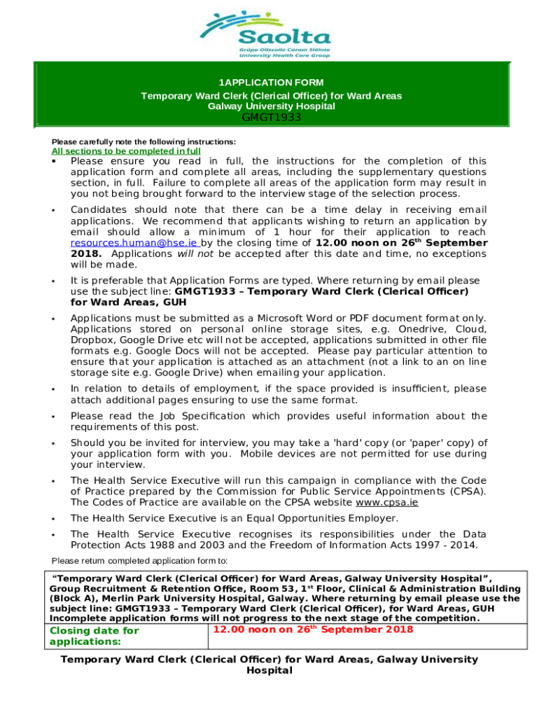 Job vacancy: Ward Clerical Officer/Ward Clerk, Norfolk and ... Doc ...