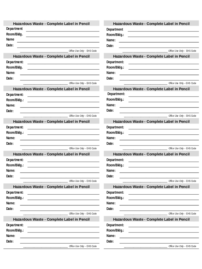 Hazardous Waste Label - Complete Label in Pencil - ehs research uiowa ...