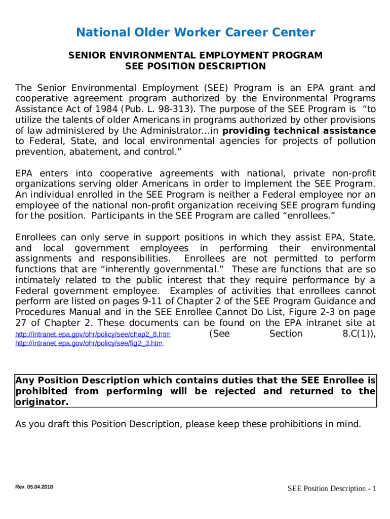 State Senior Environmental Employment Program Doc Template | pdfFiller
