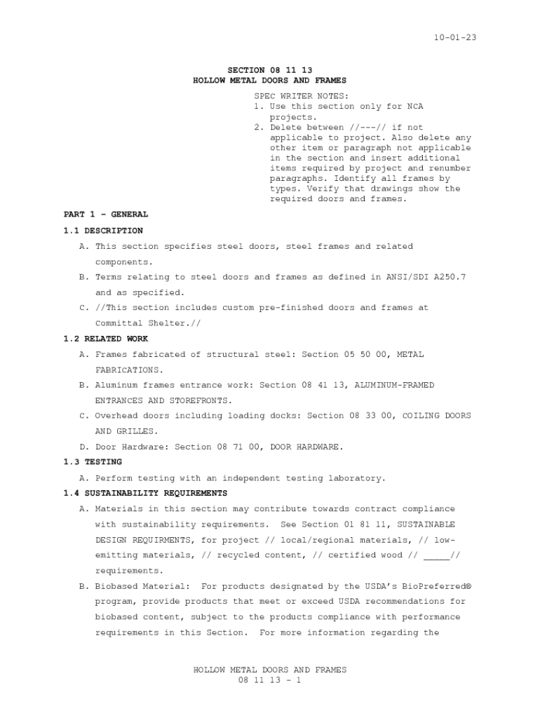 Fillable Online VA NCA SECTION 08 11 13 HOLLOW METAL DOORS AND FRAMES ...