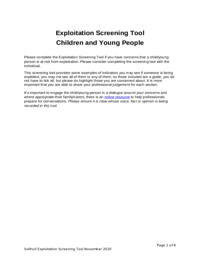Screening Tool - Child Exploitation and Serious Youth ... Doc Template ...