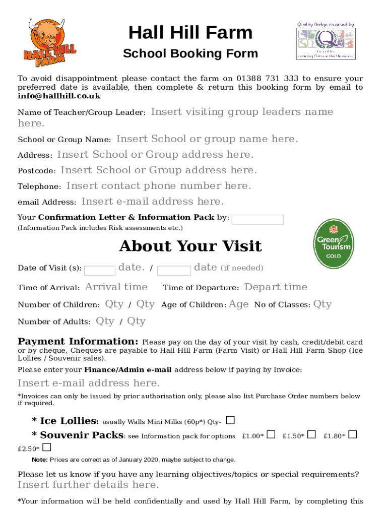 School & Group Booking Doc Template | pdfFiller