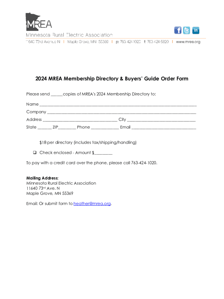Fillable Online 2024 MREA Membership Directory & Buyers' Guide Order ... Fax Email Print - pdfFiller