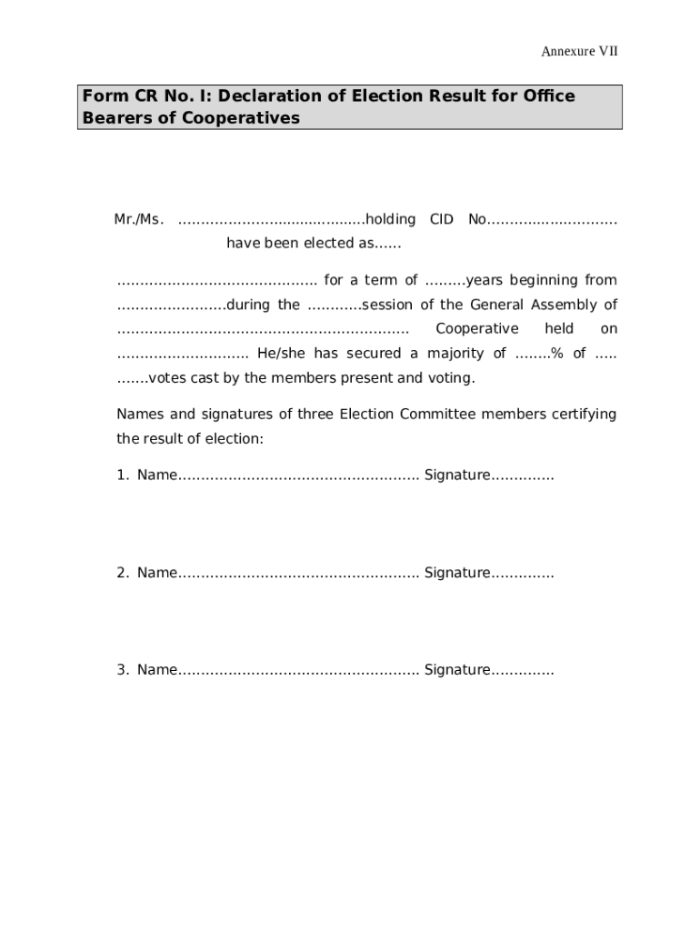 CR No. II: Bond of Undertaking of Office Bearers Doc Template | pdfFiller