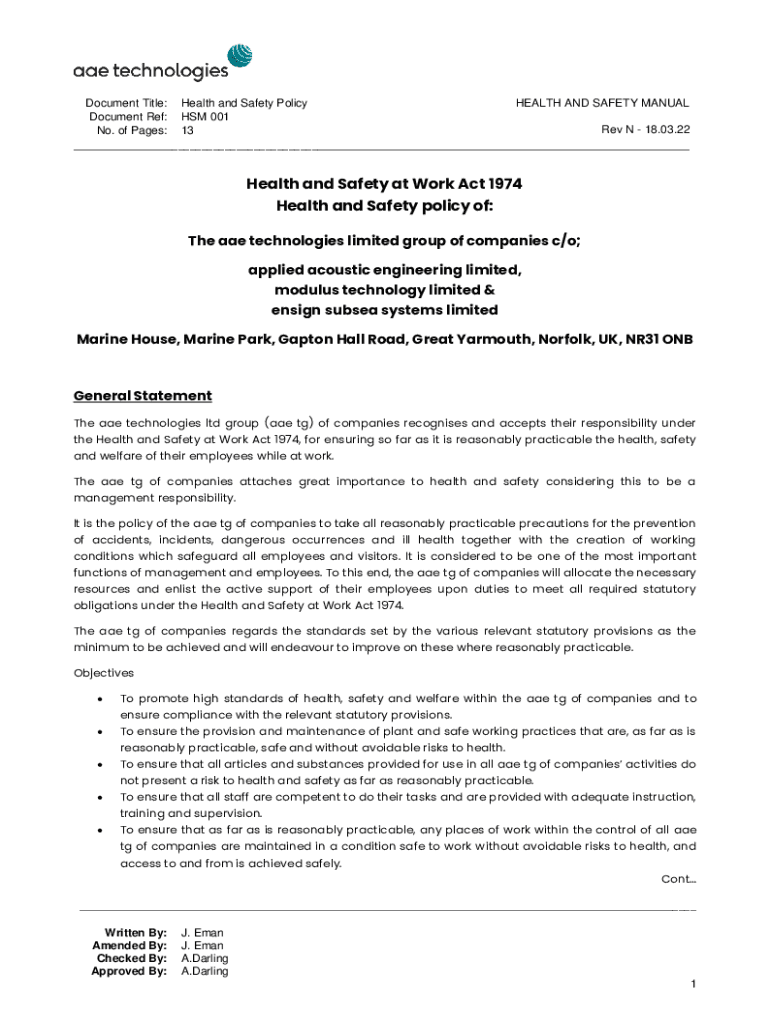 Fillable Online Health and Safety Manual Company TemplatePDF Fax Email Print - pdfFiller