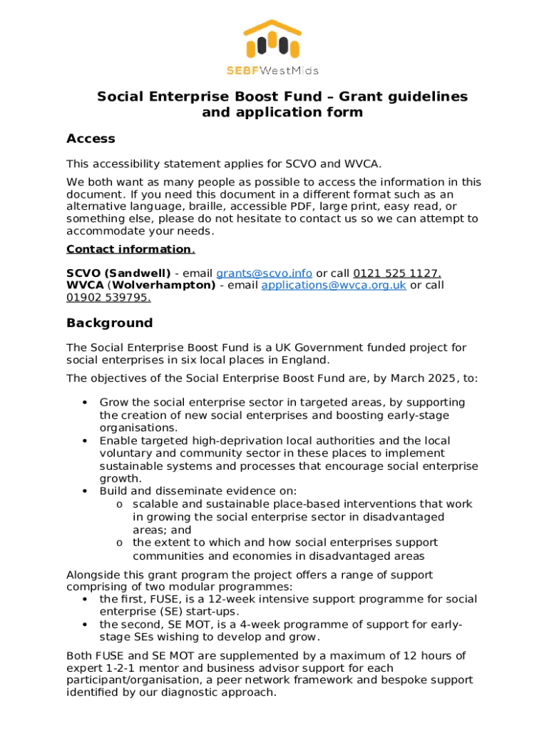 Social Enterprise Boost Fund - Grant application Doc Template | pdfFiller