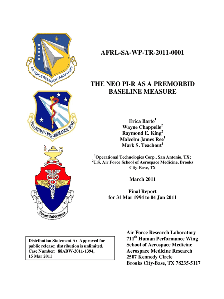 Fillable Online The NEO PI-R as a Premorbid Baseline Measure. The ...