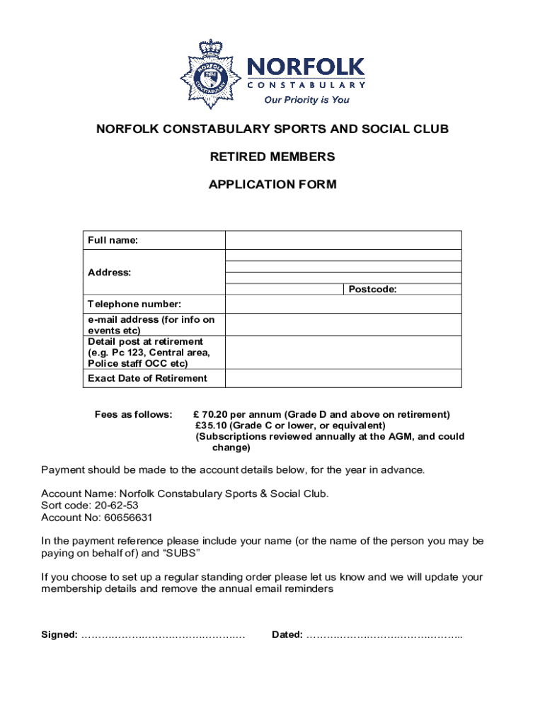 Fillable Online Retired Members Application Form NEW Fax Email Print - pdfFiller