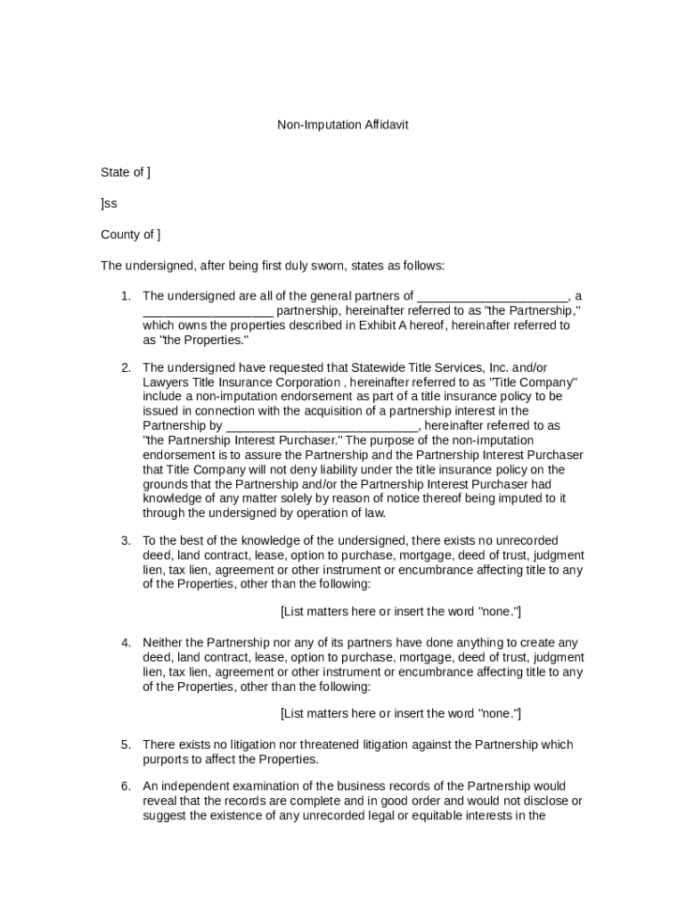 Non-Imputation Affidavit Sample Clauses Doc Template | pdfFiller