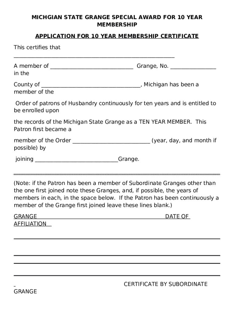 10 Year Award Certificate Application Doc Template | pdfFiller