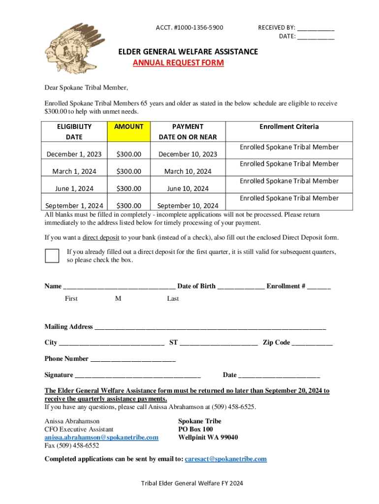 Fillable Online Elder-General-Welfare-Assistance-Annual-Request-Form ...