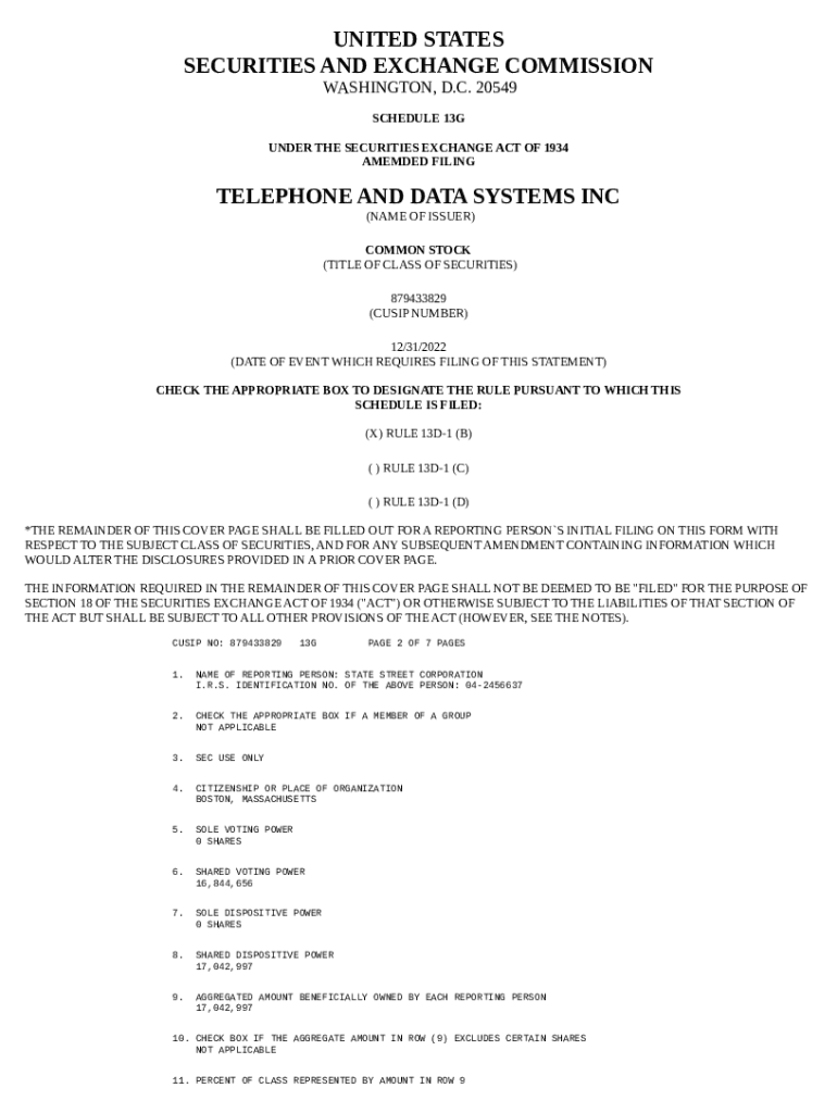 TDS SEC Filings - Telephone and Data Systems, Inc. Doc Template | pdfFiller