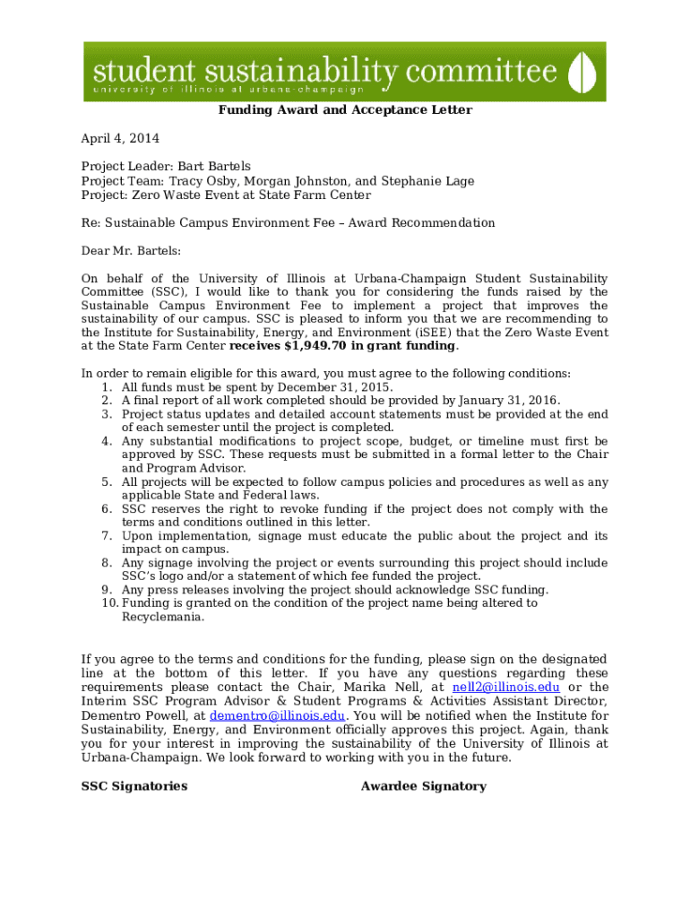 Zero Waste Funding Award and Acceptance Letter ... - icap ...