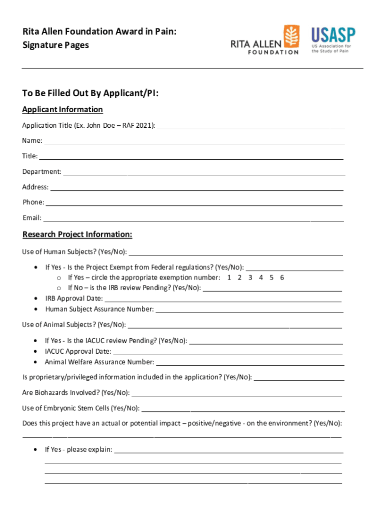 Fillable Online RAF Award In Pain Application Details Fax Email Print ...