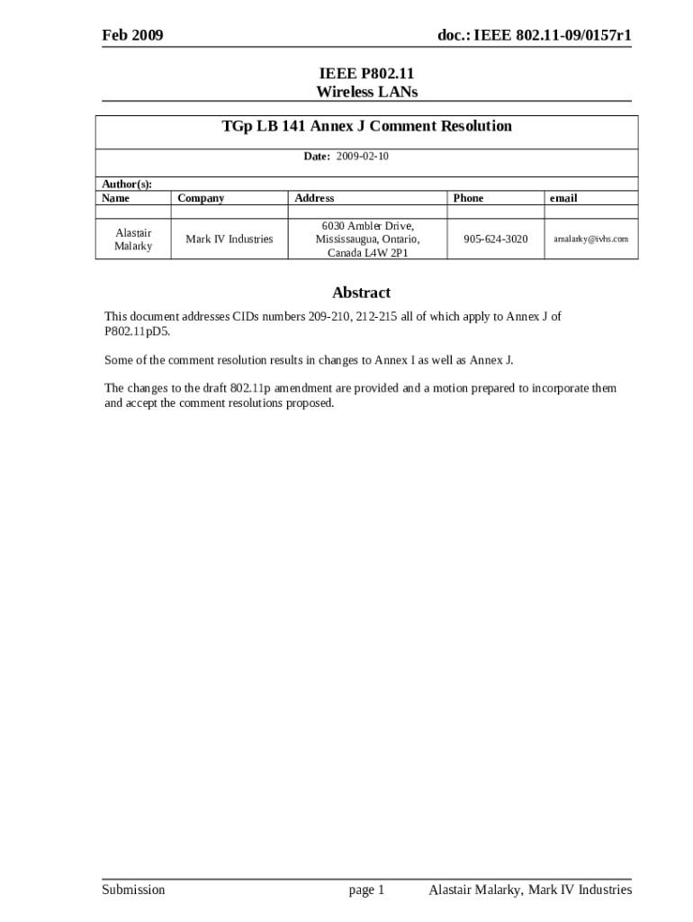 IEEE 802.11 WG LETTER BALLOTS - mentor ieee Doc Template | pdfFiller