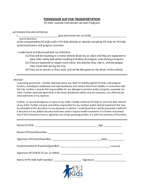 Fillable Online PERMISSION SLIP FOR TRANSPORTATION Fax Email Print ...
