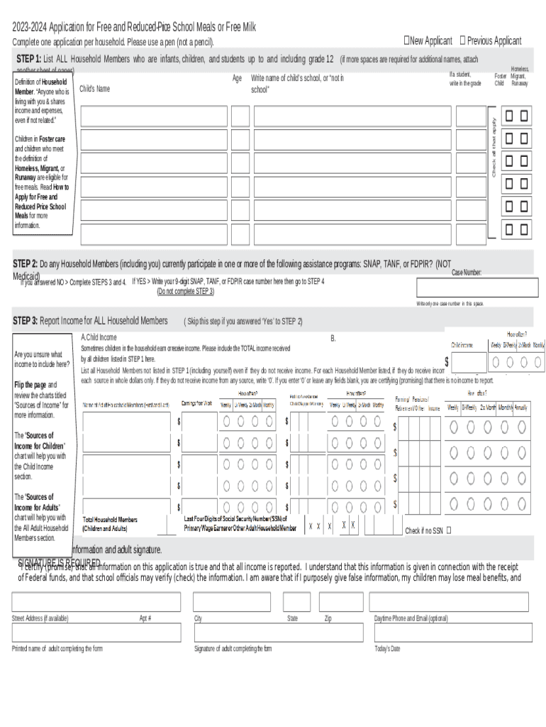 2023-2024 Application for Free and Reduced-PriceSchool Meals or Free Milk Doc Template | pdfFiller