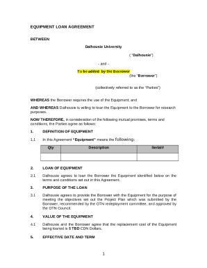 What is an Equipment Loan Agreement ? Doc Template | pdfFiller