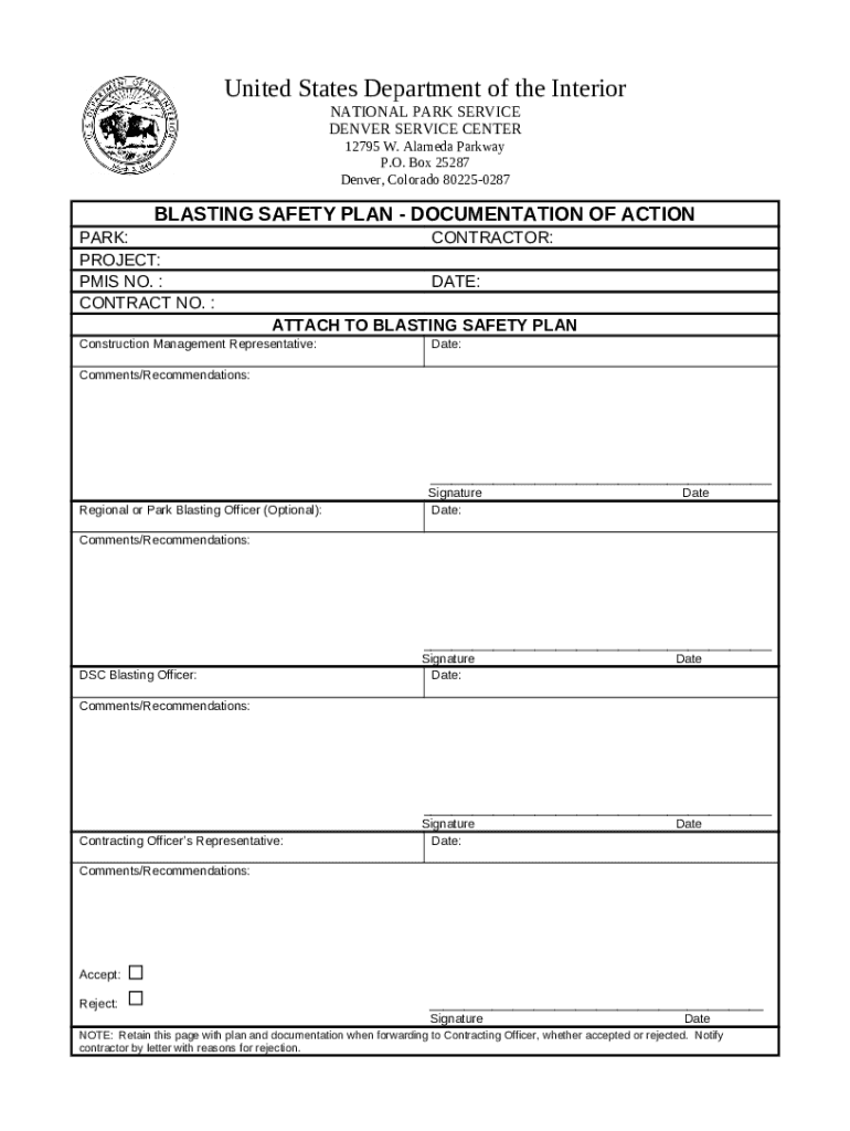 Blasting Safety Plan - Documentation of Action. Blasting Safety Plan ...