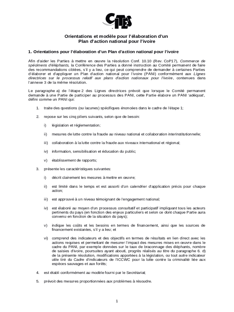 Guide d'orientation sur l'laboration de plans d'action pour ... Doc Template | pdfFiller