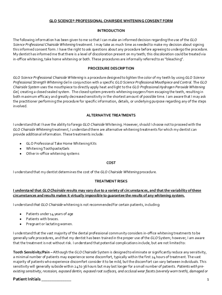 Fillable Online Glo Whitening Consent Form - Fill Online, Printable ...
