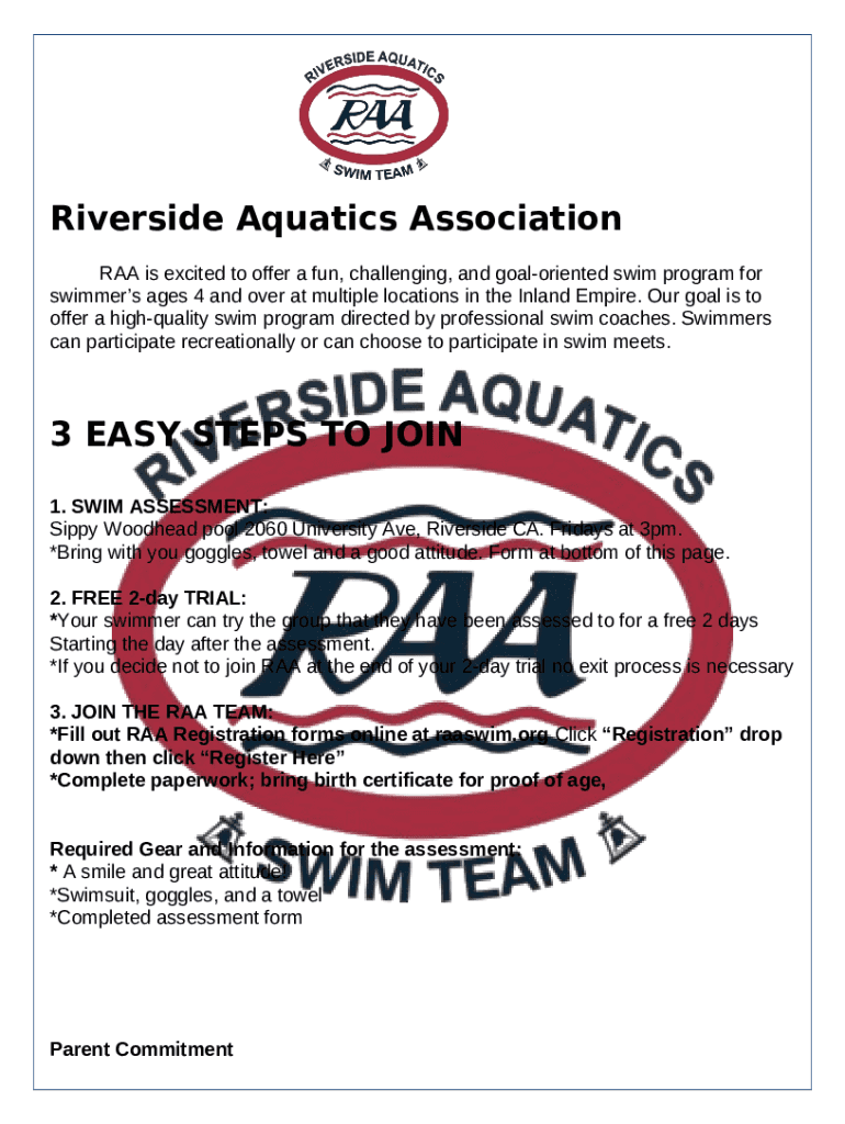 3 easy steps to join 1. swim assessment Doc Template | pdfFiller