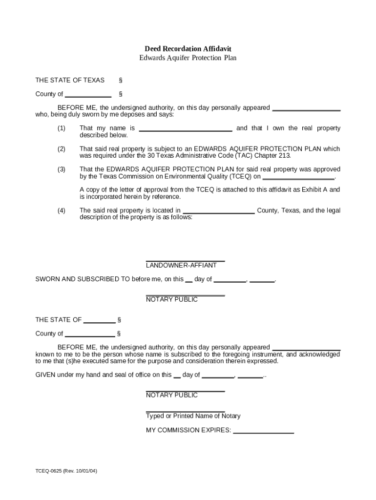 Deed Recordation Affidavit Edwards Aquifer Protection Plan Doc Template ...