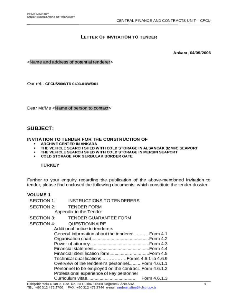 A. INSTRUCTIONS TO TENDERERS PUBLICATION REF Doc Template | pdfFiller