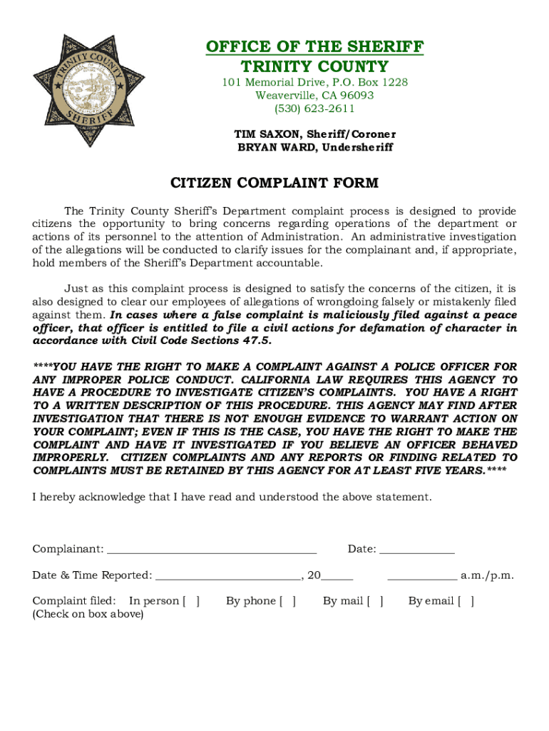 Fillable Online Trinity County Jail. Trinity Deputy No Longer With ...