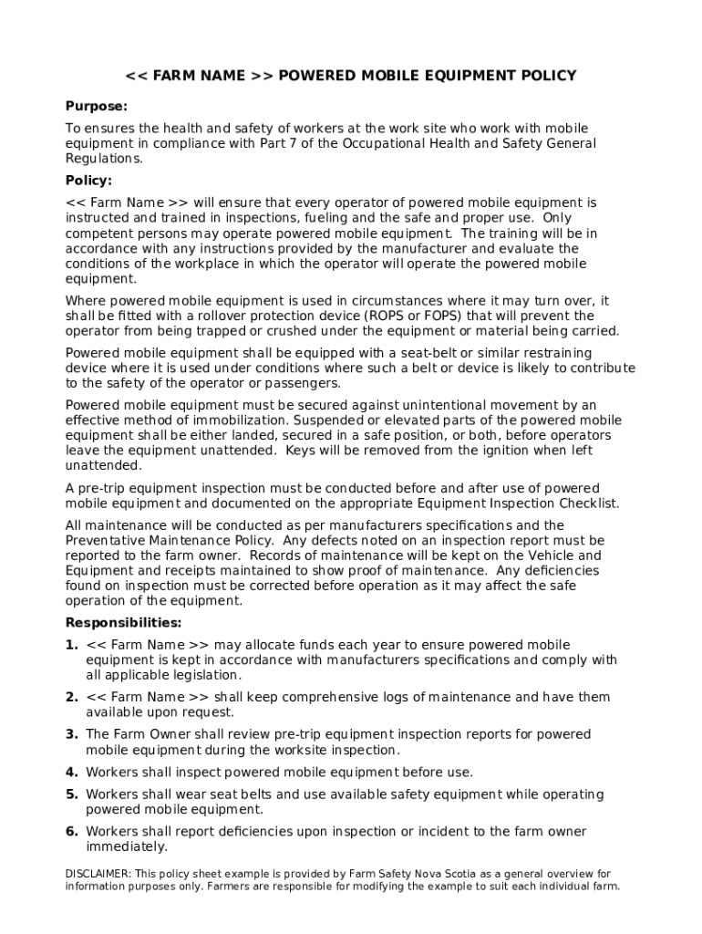 Powered Mobile EquipmentOccupational Health and Safety ... Doc Template ...