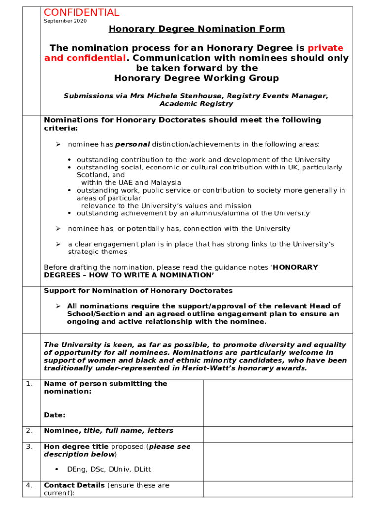 Heriot-Watt University honorary degree nomination Doc Template | pdfFiller