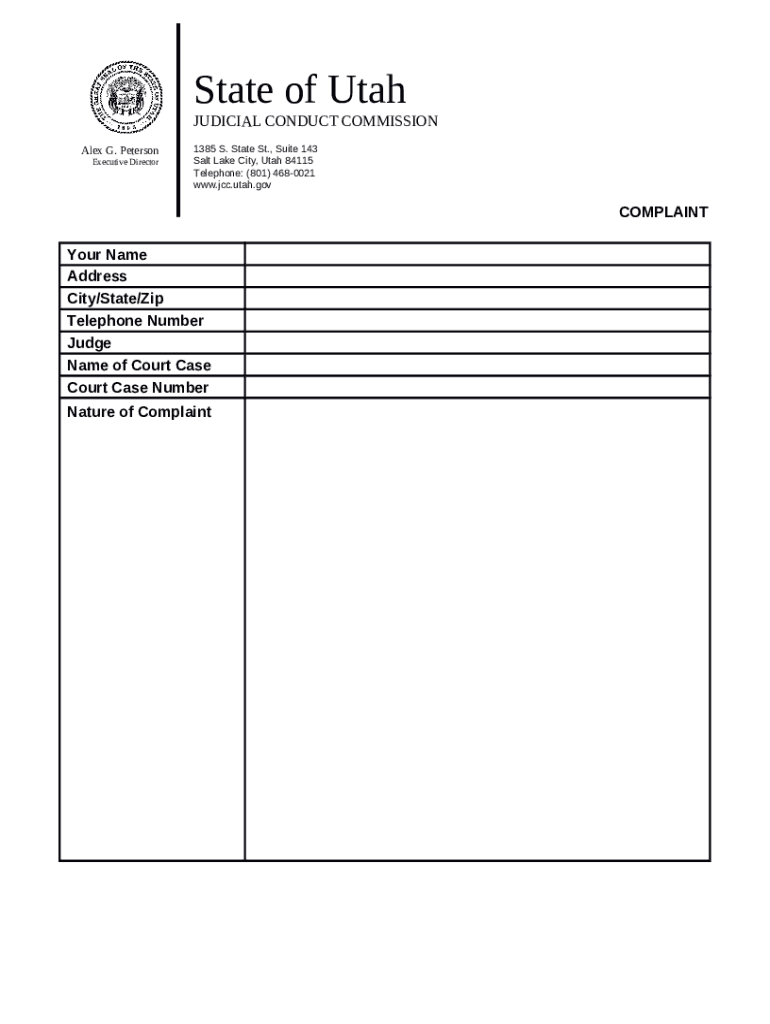 State of Utah - Judicial Conduct Commission (JCC) Doc Template | pdfFiller