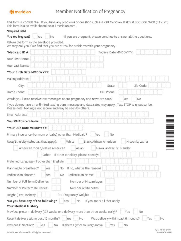 Fillable Online IV-MNOP-6147 - Member Notification of Pregnancy. Member ...