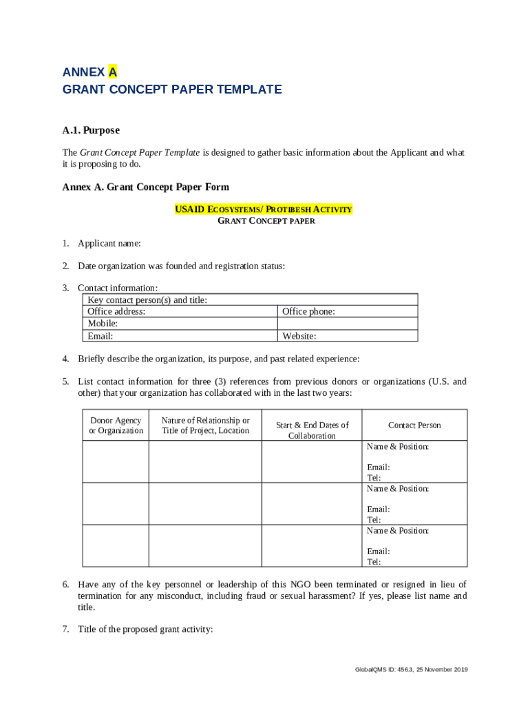 The Grant Concept Paper Template is designed to gather basic ination ...