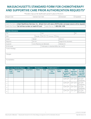 Fillable Online Massachusetts standard form for chemotherapy and ...
