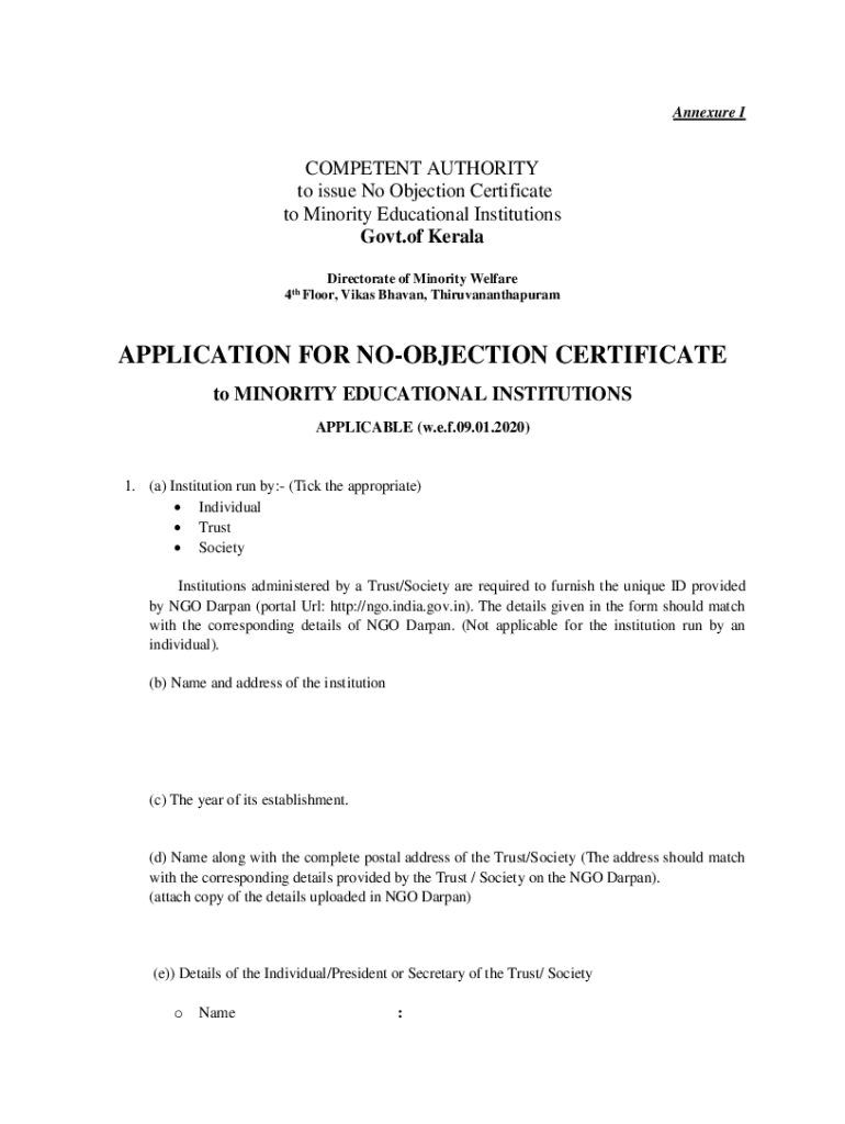 Fillable Online APPLICATION FOR NO-OBJECTION CERTIFICATE Fax Email ...