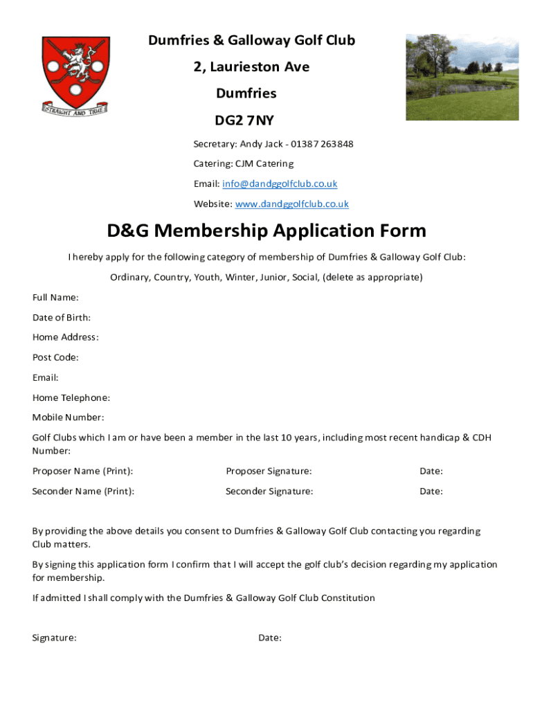 Fillable Online Dumfries & Galloway Golf Club - Membership Application ...