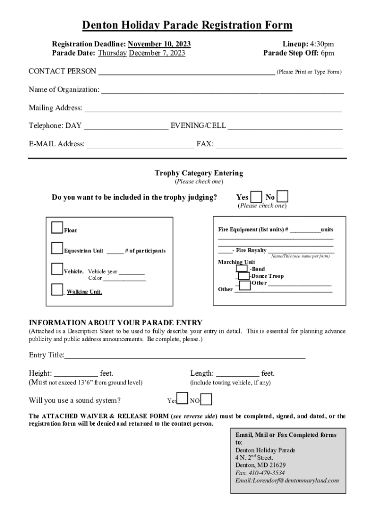 Fillable Online Mandatory Waiver and Release Form : Parade Information ...