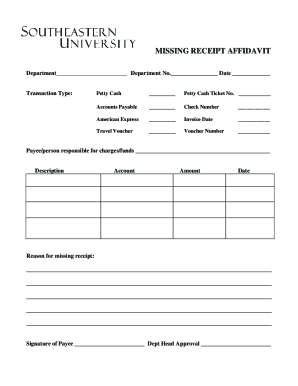 Fillable Online Missing Receipt Affidavit Form for Petty Cash ...