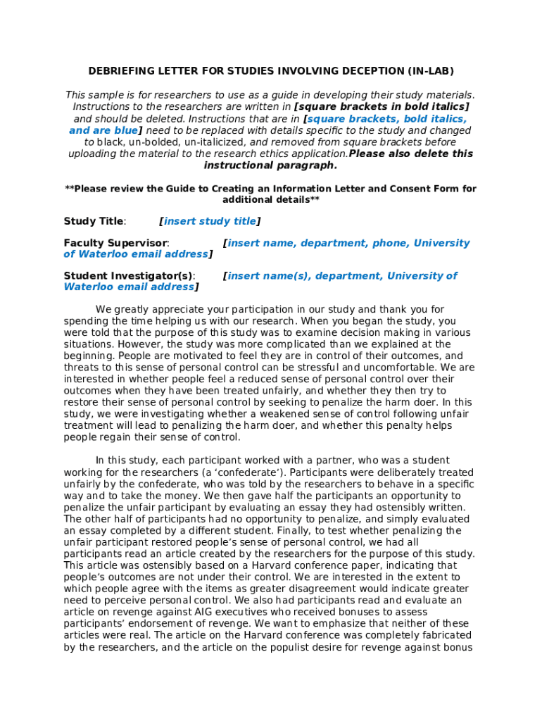 DEBRIEFING (DECEPTION STUDIES) Note Doc Template | pdfFiller