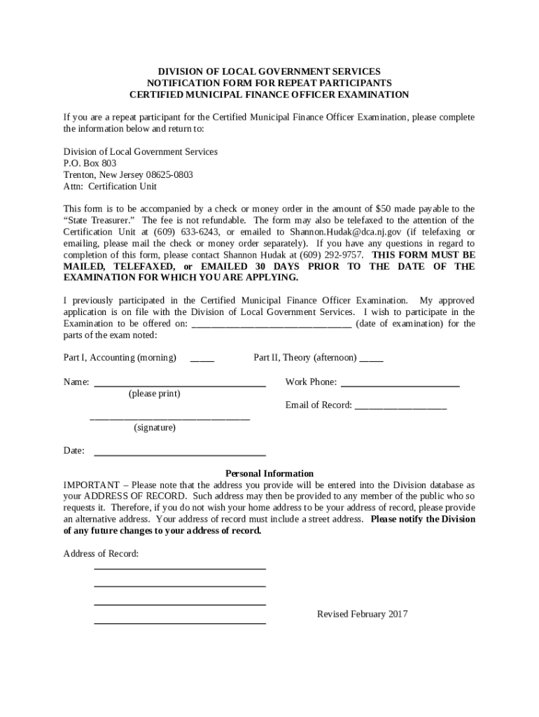CMFO Notification For Repeat Participants Doc Template | pdfFiller