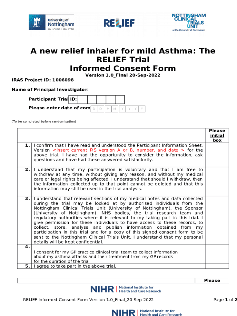 A new relief inhaler for mild Asthma: The RELIEF Trial Doc Template ...