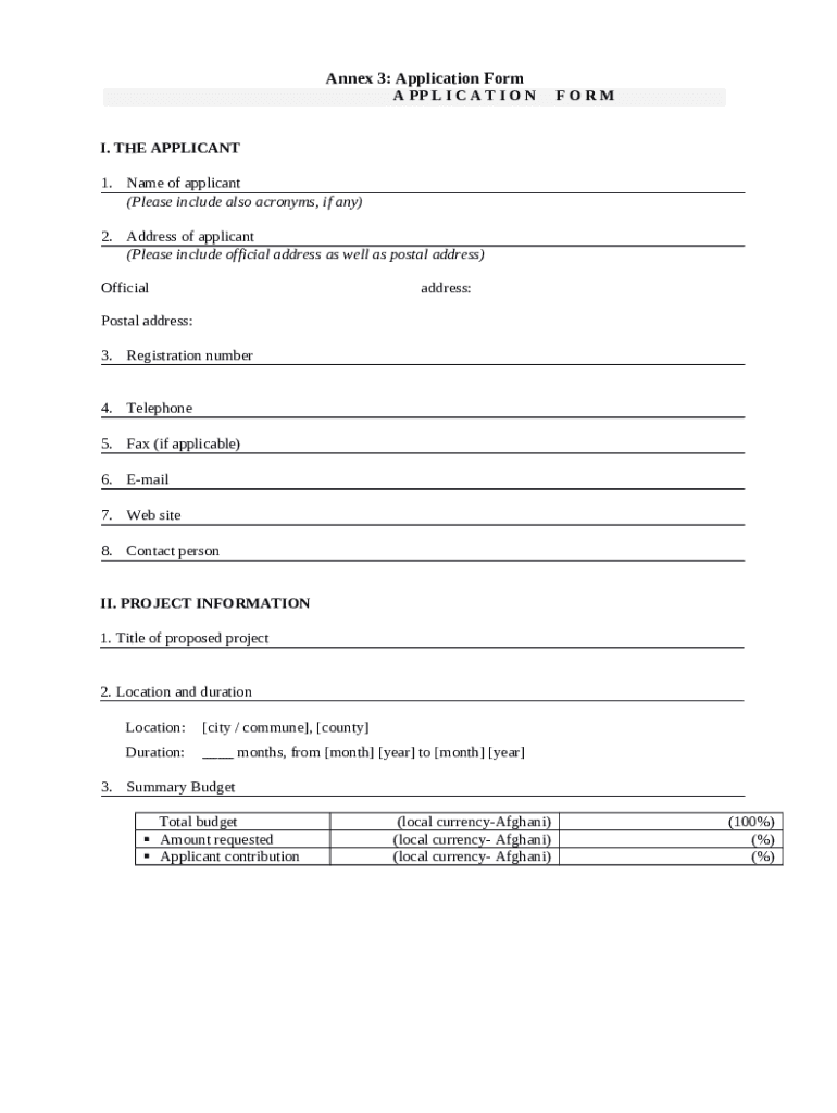 Annex 3 A P P L I C A T I O N F O R M I. THE APPLICANT 1 ... Doc ...