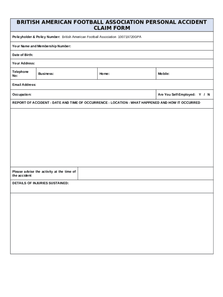 Personal Accident & Sickness Claim Doc Template | pdfFiller