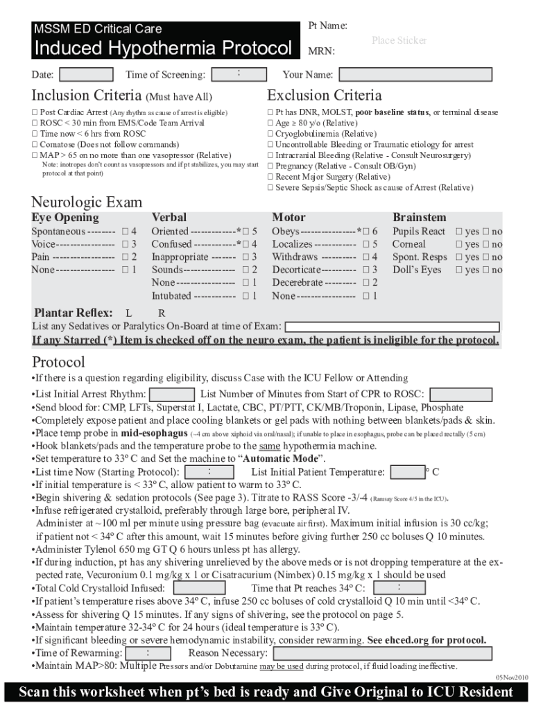Fillable Online Therapeutic Hypothermia After Cardiac Arrest in Non ...