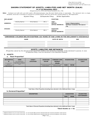 Filing of Statement of Assets, Liabilities and Net Worth ( ... Doc ...