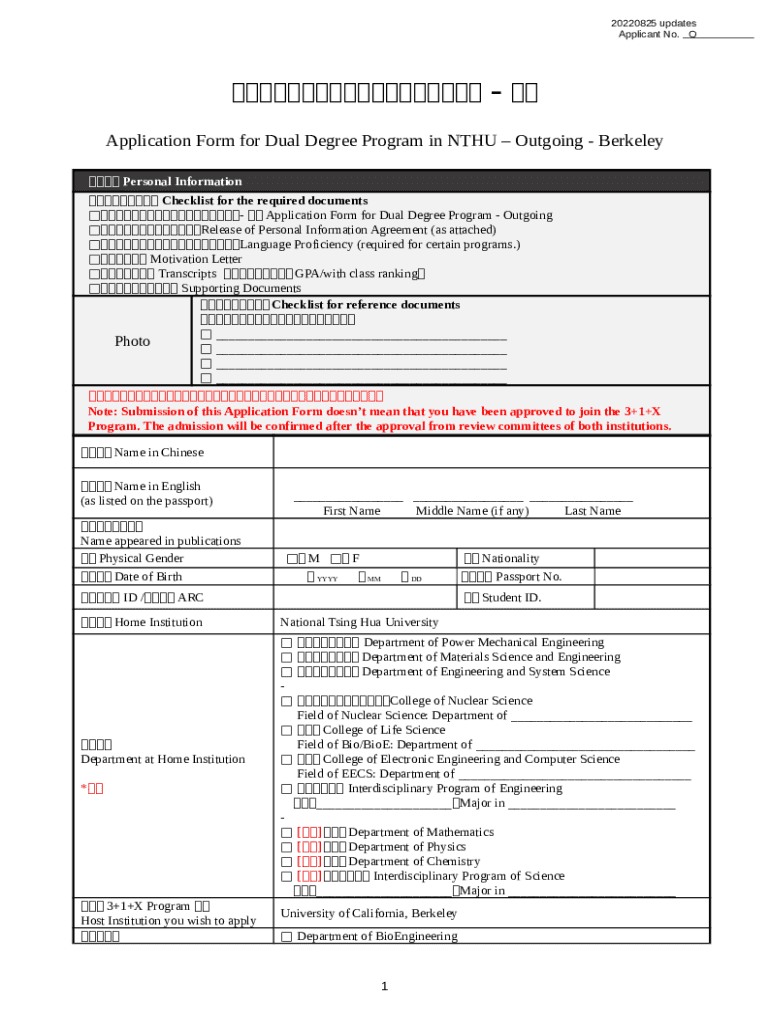 Application for Dual Degree Program in NTHU Outgoing - Berkeley Doc ...