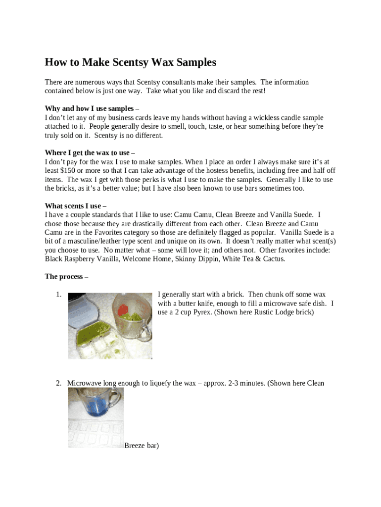 How to Make Scentsy Wax Samples Doc Template | pdfFiller